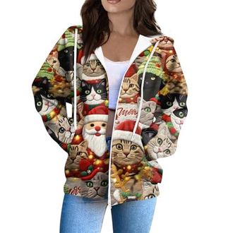 Generic Sweat à capuche de Noël à manches longues pour femme, chandail surdimensionné imprimé pour femme, chandail ample et décontracté pour entraînement, fêt