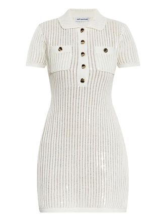 Self Portrait robe en coton mélangé - Blanc