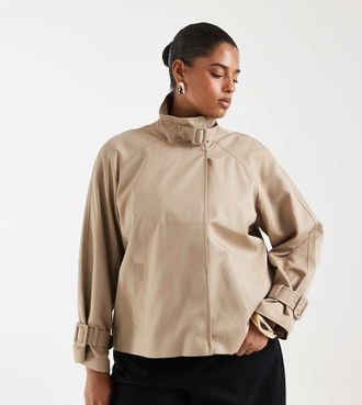 Vero Moda Curve trench-coat court &agrave; col chemin&eacute;e en silver mink-Neutre