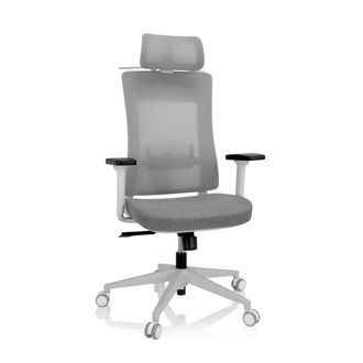 hjh OFFICE 810038 B&uuml;rostuhl ergonomisch COMFIO WMH Drehstuhl mit Verstellbarer Lordosen- & Kopfst&uuml;tze, Stoff/Netz Grau