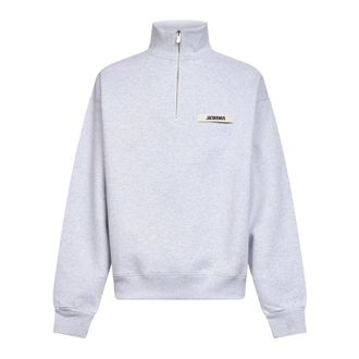 Jacquemus Homme, Sweatshirts et sweats &agrave; capuche, Gris, Taille: XL Gros Grain Zipped-Rollneck SweaT-shirt