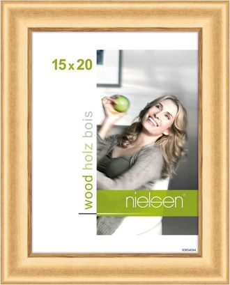 Nielsen Design Bilderrahmen, 15 x 20 cm, Holz, Gold, Fotorahmen zum Auftstellen und Aufhängen im Hoch- & Querformat, Echtglas, Derby