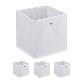 Relaxdays Boîtes de Rangement, Lot de 4, Pliables, HxLxP: 30x30x30 cm, caisses en Tissu avec oeillets, Ouvertes, Blanc