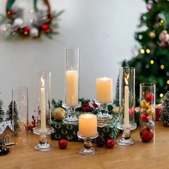 Nuptio Glaszylinder Stabkerzen Kerzenst&auml;nder Glas: 32cm 6er Kerzenhalter Stabkerzenhalter Zylinder f&uuml;r Kerzen Ohne Boden Klarglas Stumpenkerzen Hochzeit Weih