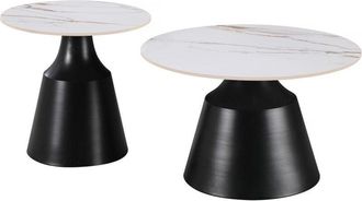 Habitat et Jardin Lot de 2 tables basses gigognes en céramique Vulca - 70 x 70 x 43 cm - Blanc