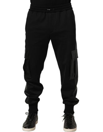 Dolce & Gabbana Mens Black Mid Waist Cargo Jogger Sweatpants Pants Polyurethane Polyester