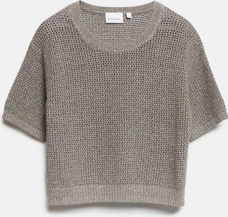 Comma Kurzarmpullover Strickpullover Melierter Pullover aus Ajourstrick