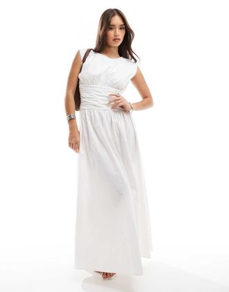 4th & Reckless Drapiertes Maxikleid aus Popeline in Wei&szlig; mit tief angesetztem Bund