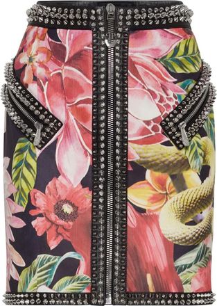 Philipp Plein Femme, Jupes, Noir, Taille: 38 FR Flowers Leather Skirt