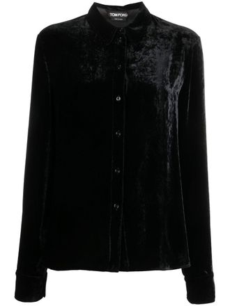 Tom Ford chemise en velours m&eacute;lang&eacute; - Noir