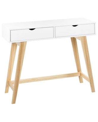 Beliani Skandinavien Konsolentisch 2 Schubladen Holzbeine Weiß mit hellem Holz Sully