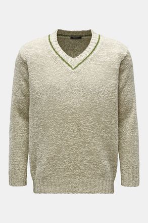 04651/ Herren - V-Neck Pullover Moulin&eacute; gr&uuml;n/wei&szlig;