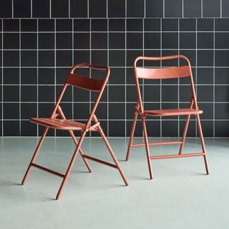 Sweeek Lot de 2 chaises de jardin pliante acier terracotta. 44.3 x 49 x 79.7 cm - Am&eacute;lia