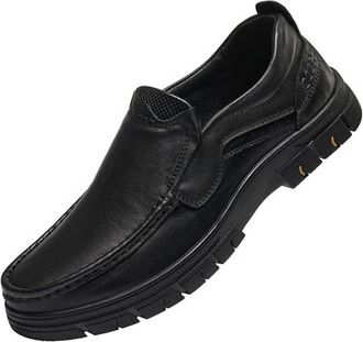 Generic Mocassins classiques &agrave; enfiler en cuir pour homme, confortables pour la marche, la randonn&eacute;e, le travail et le bureau, Noir, 42 2/3 EU