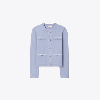 Tory Burch Damen Kendra Cardigan aus Wolle mit Wellenkante