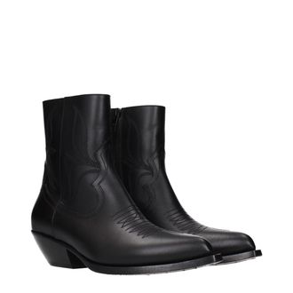 Celine Womens Black Leather Ankle Boots