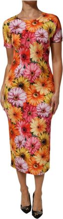 Dolce & Gabbana Femme, Robes, Multicolore, Taille: 36 FR Robe Fourreau Midi en Soie à Imprimé Floral