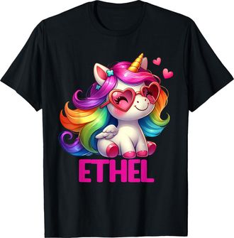 BDAZ Ethel Personalisierter Name Buntes Einhorn Frauen M&auml;dchen T-Shirt