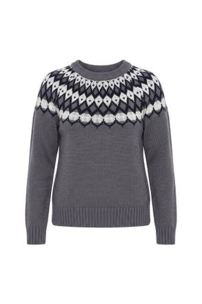 Ulla Popken Strickpullover Pullover Norwegermuster Rundhalsausschnitt Langarm