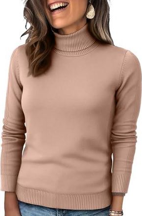 Generic Pull Femme Hiver Chaud col Montant Mode Ample Sweatshirts Couleur Unie Pull Femme Chic et El&eacute;gant D&eacute;contract&eacute; Manche Longue Jumper Tops Brun Clair
