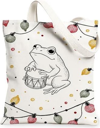 Generic Sacs fourre-tout en toile damphibiens de No&euml;l, sacs d&eacute;picerie l&eacute;gers et r&eacute;utilisables, sacs d&eacute;picerie r&eacute;tro pour les vacances, respectueux de lenviron