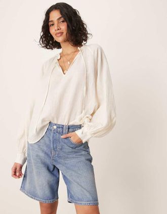 Free People Montana - Bermuda effet usé en jean - Bleu cowgirl