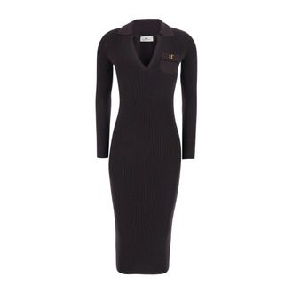 Elisabetta Franchi Kleid mit Ajourdetails im Rippstrick - - Dresses - Damen - Braun - M