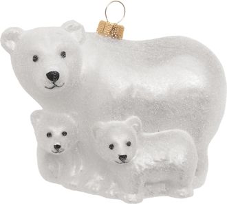 Krebs Glas Lauscha Weihnachtsdekoration/Christbaumschmuck aus Glas - Eisbär Mutter mit Ihren Kindern - Farbe: Weiß - Größe: ca. 9 cm