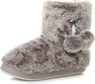Ajvani Femmes hiver pompon doubl&eacute; de fourrure confort tricot&eacute; bottines chaussons pantoufles pointure 7 40