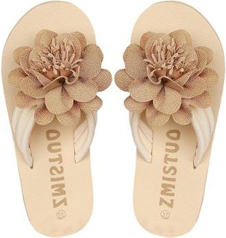 Generic Tongs élégantes pour femme - Avec fleurs - Sandales confortables et douces - Légères - Antidérapantes - Style bohème - Chaussures dété - Chaussures de