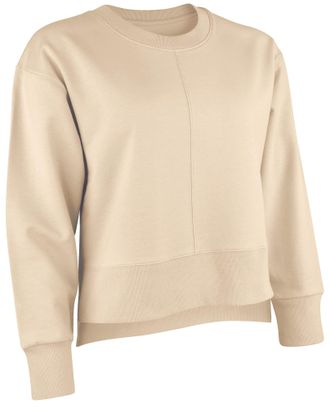 Nur Die Sweater Relax & Go Pullover Hoodie aus Baumwolle mit weichem Innenfleece Rundhals-Ausschnitt lässiges lockere Sweatshirt Damen, Hellbeige, L