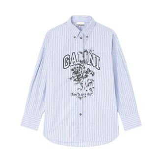 Ganni Femme, Blouses et Chemises, Bleu, Taille: 38 FR Stripe Graphic Shirt