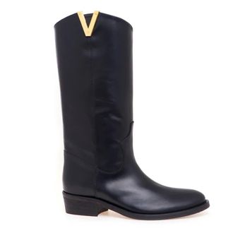 Via Roma 15 Schwarze hohe Stiefel mit goldenem V - - Shoes - Damen - Schwarzk - 39 EU