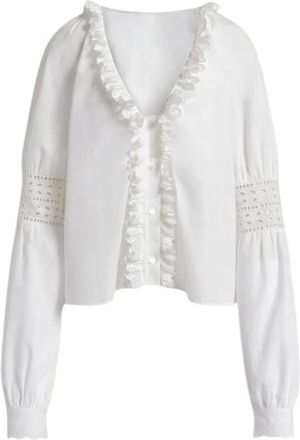 Alberta Ferretti Femme, Blouses et Chemises, Blanc, Taille: 40 FR V-neck Poplin Blouse
