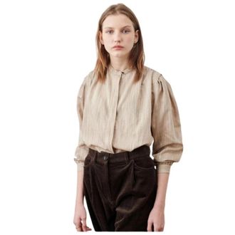Sessun Ausgestellte Bluse mit Mao-Kragen - - Blouses & Shirts - Damen - Beige - S
