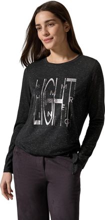 Cecil Damen B322353 Glitter Shirt Foil Print, Black Melange, XL EU