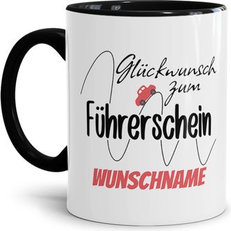 Tassendruck Tasse mit Name Personalisieren - Glückwunsch zum Führerschein - Auto - Tassen Bedrucken, Führerscheinprüfung bestanden | Personalisiertes Geschenk, 30