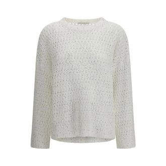 Brunello Cucinelli Femme, Pulls, Blanc, Taille: 44 FR SweaT-shirt en soie avec finitions c&ocirc;tel&eacute;es