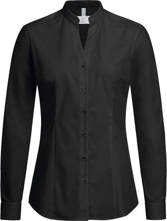 Greiff Größe 48 Gastro Moda Service Damen Bluse Langarm Regular Fit Schwarz Stehkragen V-Ausschnitt Modell 6572 1128