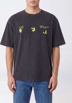 Off-white Kurz&auml;rmeliges Baumwoll-T-Shirt mit kontrastierendem Logo-Print