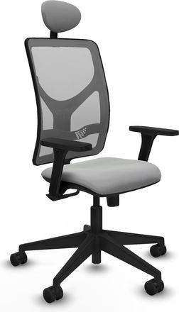 Piqueras y Crespo Grauer Schreibtischstuhl mit 3D-Armlehnen, h&ouml;henverstellbarer Lendenwirbelst&uuml;tze und festem Kopfteil, ausgestattet mit 3 Positionen und Schneideschaum