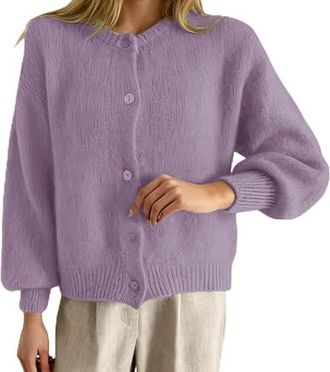 Generico Pull à manches longues et col rond - Pull chaud dautomne - Cardigan court uni - Veste courte décontractée avec boutons - Cardigan en tricot pour femme