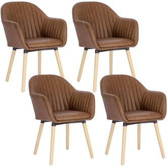 Woltu Woltu - 4 x Chaise de Salle &agrave; Manger en Similicuir Surface, Pieds en Bois Massif, Chaise de Salon, Marron BH336br-4