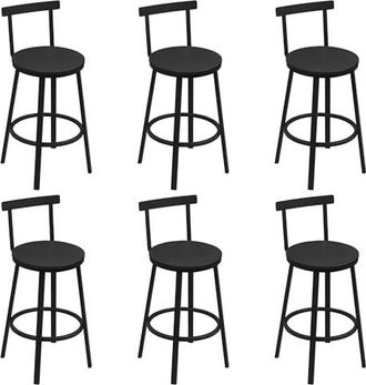 Woltu Tabouret de Bar Lot de 6 avec Repose-Pieds et Dossier, Tabouret Haut sans Accoudoir, Cadre en M&eacute;tal, Noir, BH430sz-2