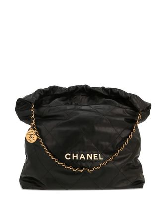 Chanel sac porté épaule à design matelassé large 22 - Noir