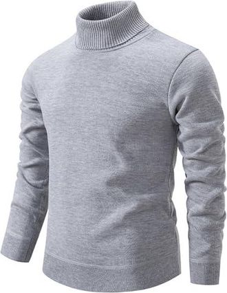 Generic Haut à col roulé pour homme, tricot côtelé, coupe ajustée, solide, manches longues, col roulé léger, pull basique pour lautomne et lhiver, gris, 3XL