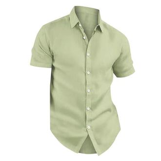 Generic Chemise &agrave; manches courtes pour homme, coupe r&eacute;guli&egrave;re, en lin, en coton, confortable, col en V, boutonn&eacute;e, chemise d&eacute;contract&eacute;e l&eacute;g&egrave;re, pour l&eacute;t&eacute;, la 