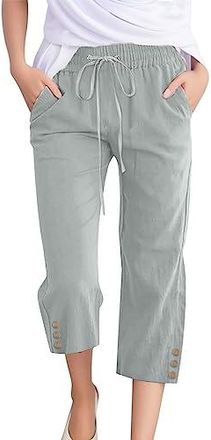 Generic Pantalon en coton et lin pour femme - Jambe large - Pantalon de plage d&eacute;t&eacute; confortable - Pantalon de yoga Palazzo - XIYU26061, vert menthe, XXL