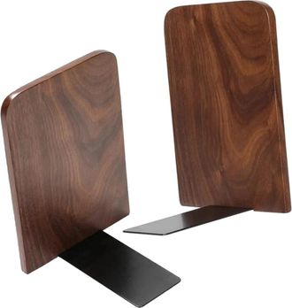 NUOBESTY 2 St&uuml;ck Teiliges Buchst&uuml;tzen Schwarzem Walnussholz Multifunktionale Robuste Buchhalter f&uuml;r Schreibtisch und Regal Minimalistisches Design Stabiler Dok