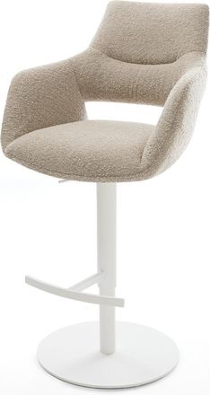 DELIFE Barstuhl Yago-Flex Boucl&eacute; Schlamm Drehfu&szlig; h&ouml;henverstellbar Metall Wei&szlig; Taschenfederkern, Barst&uuml;hle